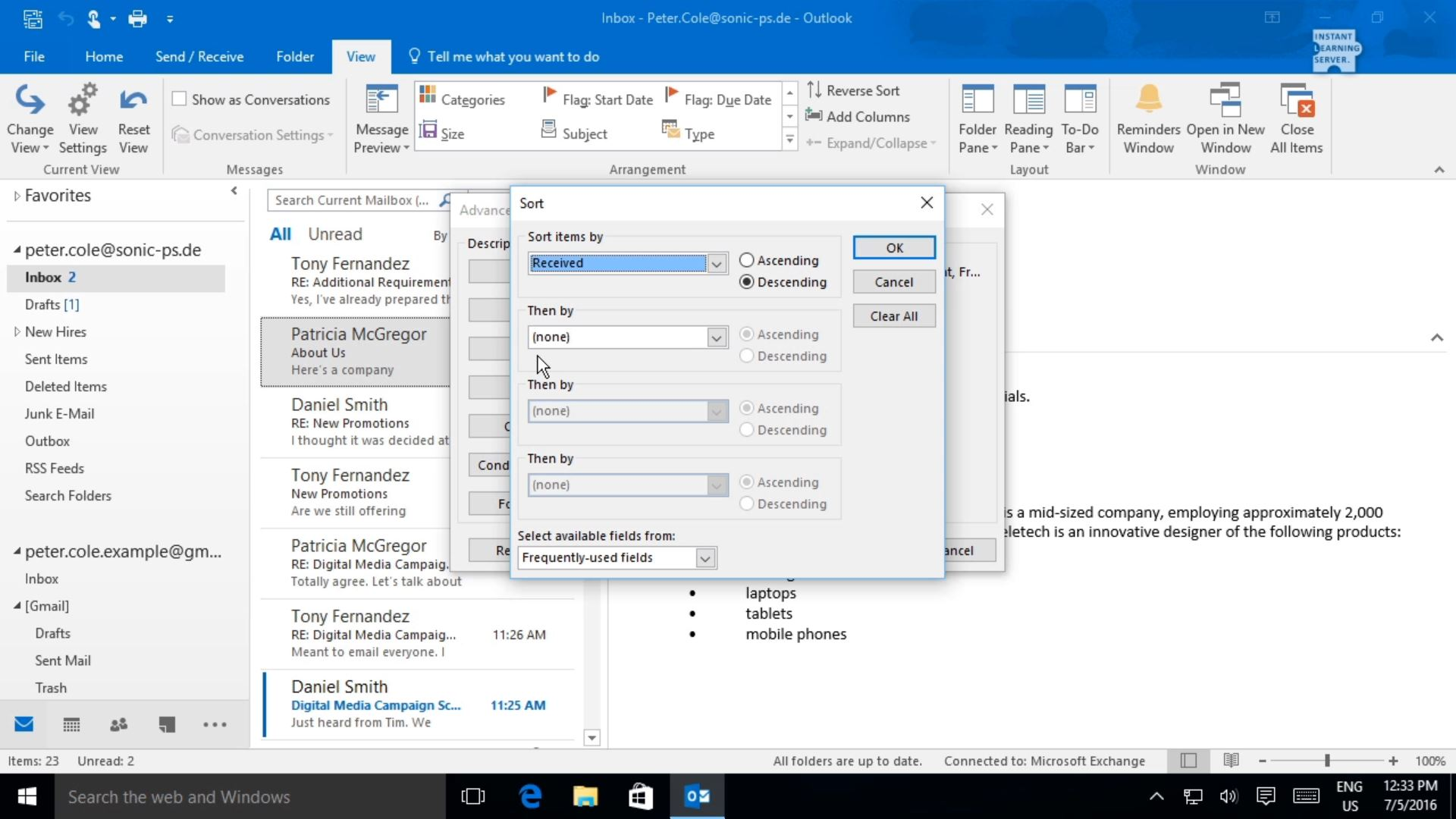 Using the Search for Outlook Items – Online Outlook Video