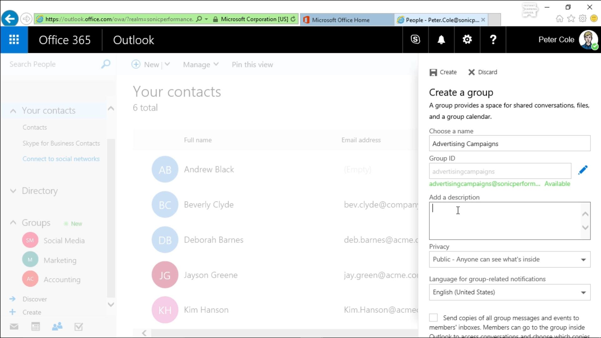 Working with People in Microsoft Office 365 – Online Office 365